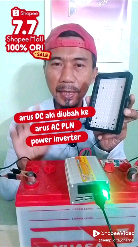 ubah arus DC aki ke AC listrik PLN dengan power inverter | Shopee Video Indonesia
